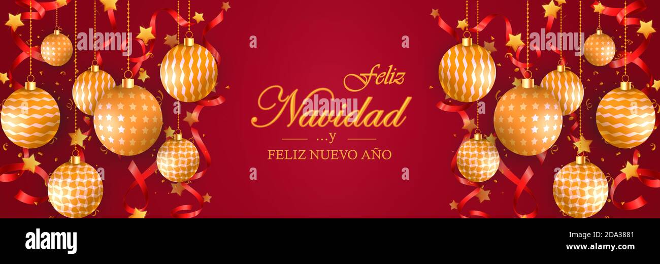 Feliz Navidad y Feliz Nuevo Año. Xmas background Holiday banner with ...