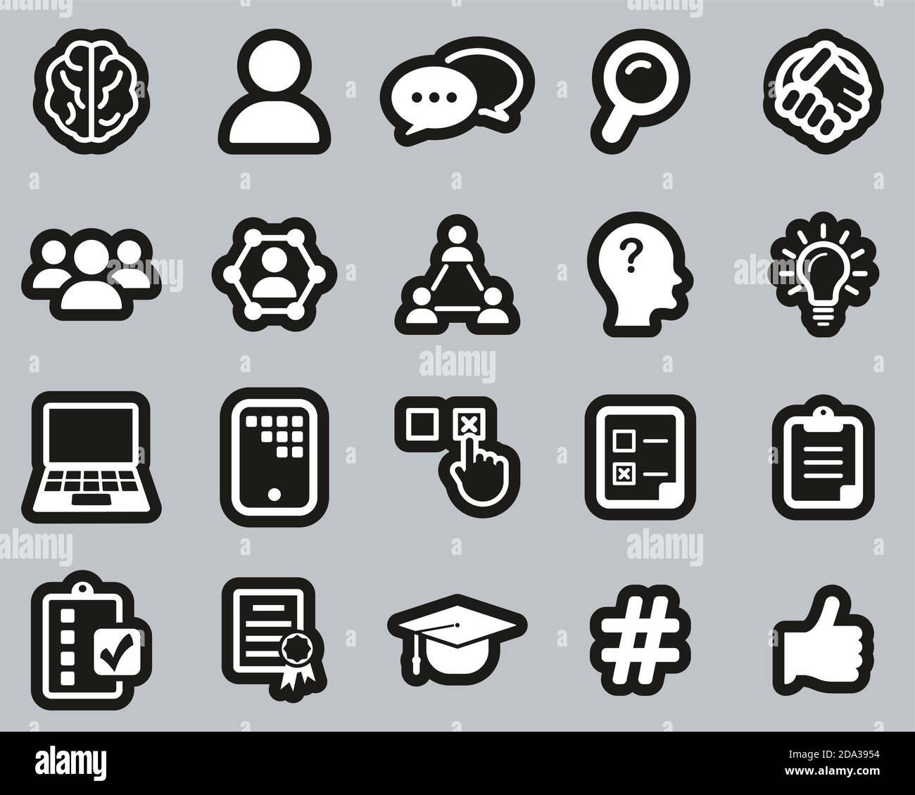 Quiz Or Pop Quiz Icons White On Black Sticker Set Big Stock Vector ...