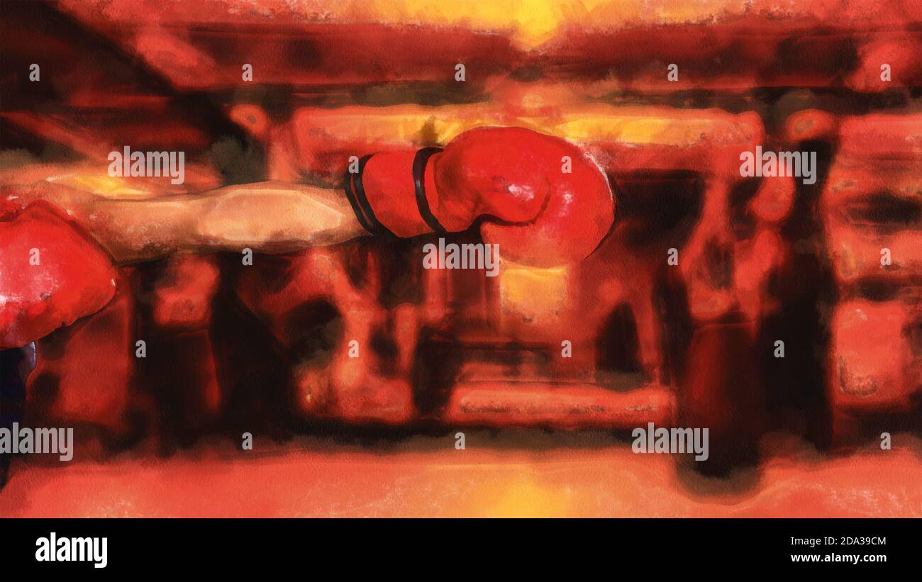 Hands in red boxing gloves. Blurred background. Artistic work on the ...