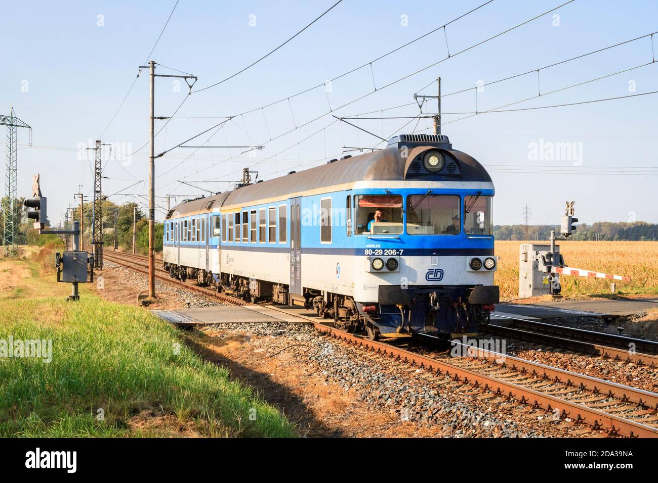 A local passenger train at Hlízov, travelling from Kolin to Čáslav ...