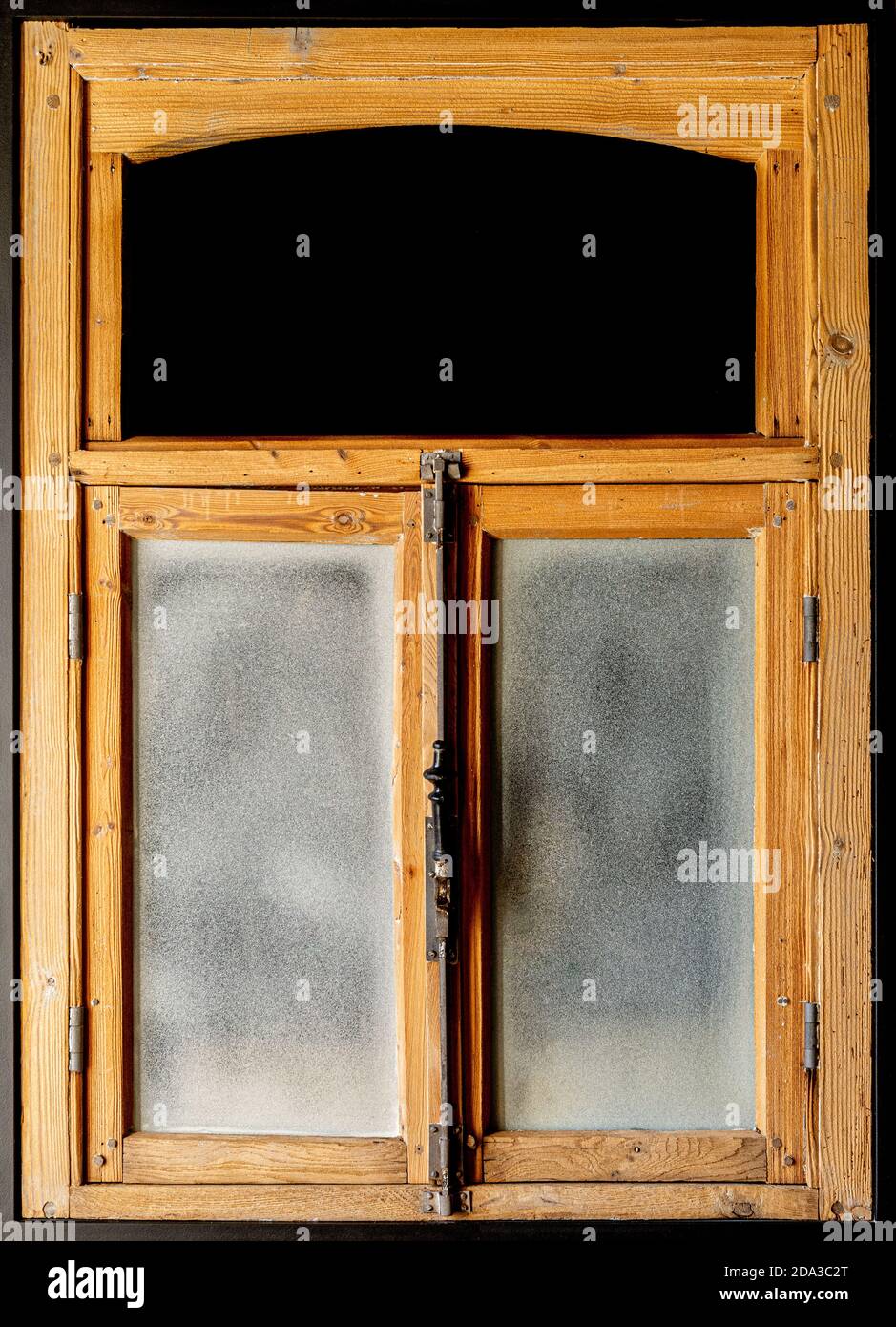 Vintage wooden and weathered rustic window frame with glass and black ...