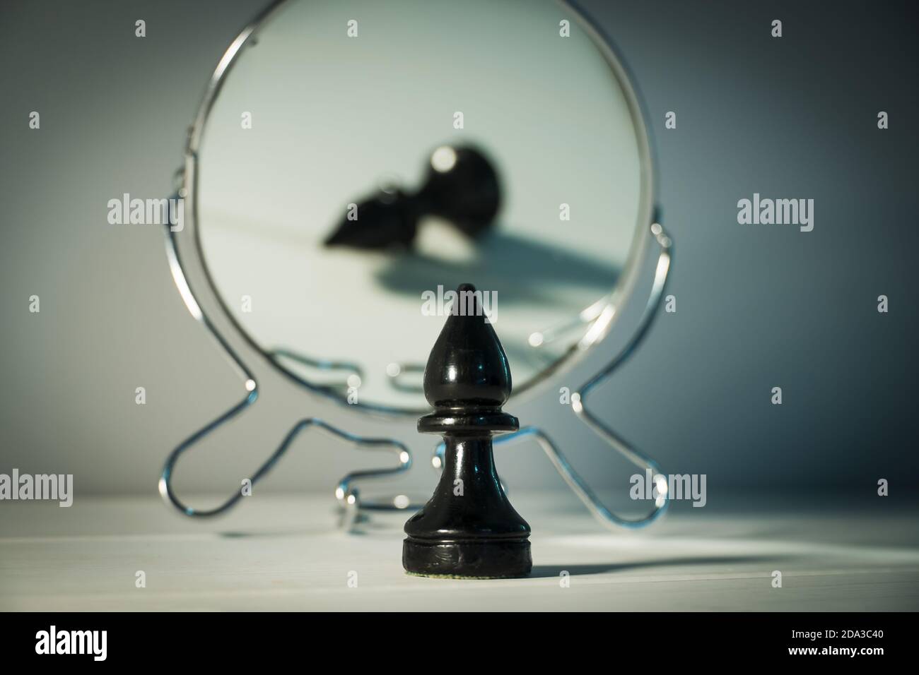 A chess piece is reflected in the mirror. Things and people are not ...
