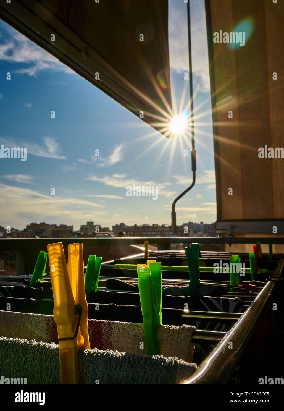 Drying clothes on the balcony Stock Photo - Alamy