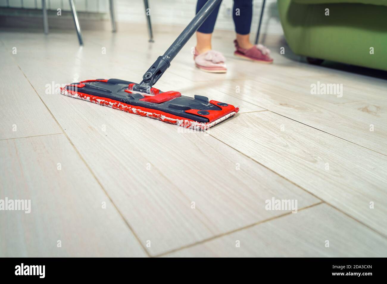 process of washing the floor with a mop close-up. space for text Stock ...