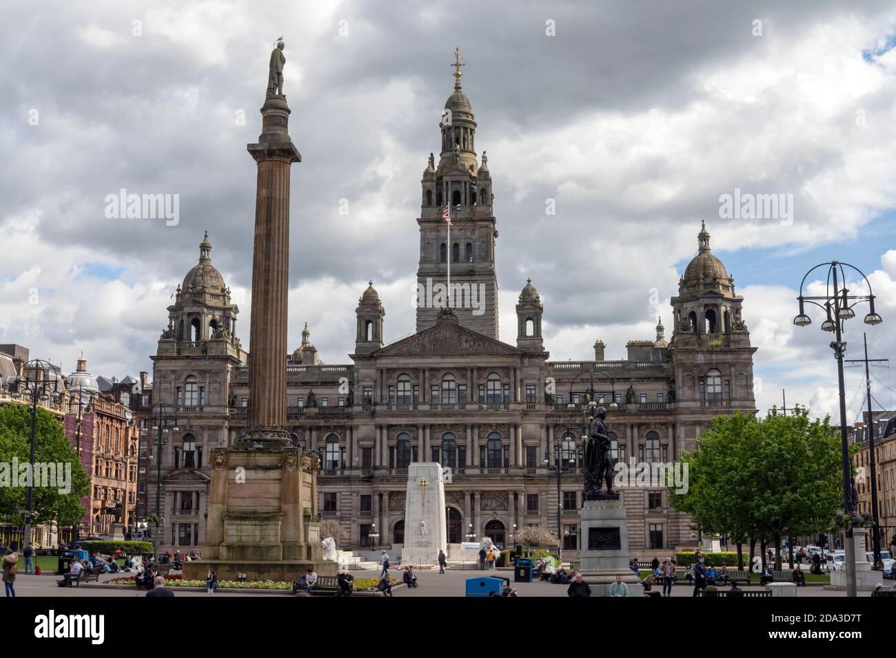 George Square, in the centre of Glasgow showing the monument to Walter ...