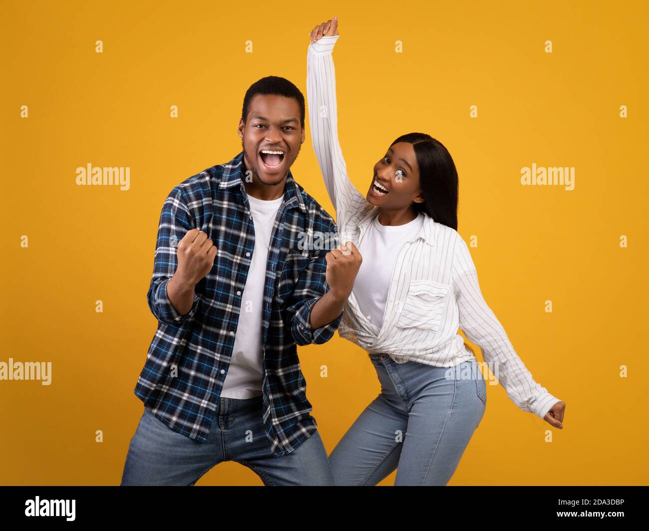 Sincere expression of success young african american male and female ...