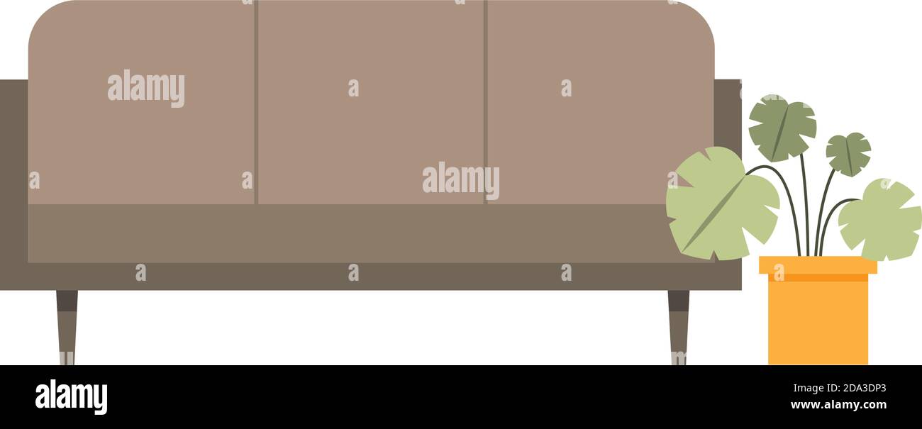 home couch with plant design, room and decoration theme Vector ...