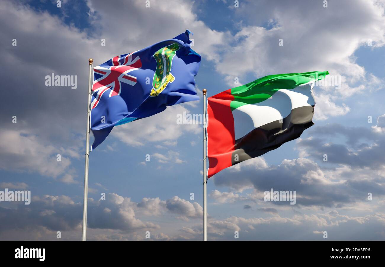 Beautiful national state flags of UAE United Arab Emirates and British ...