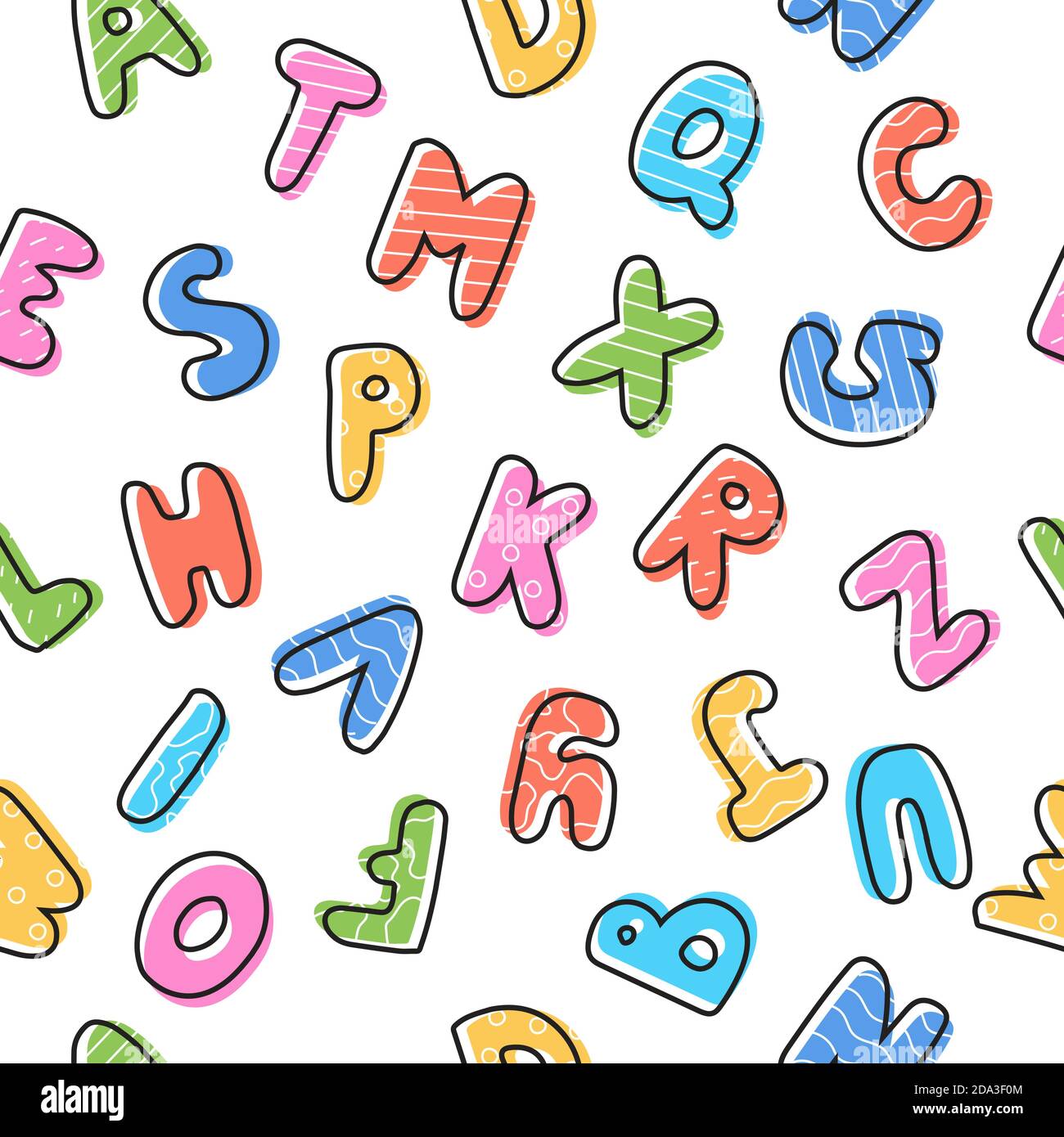 Cute cartoon letters seamless pattern. Colorful vector illustration ...