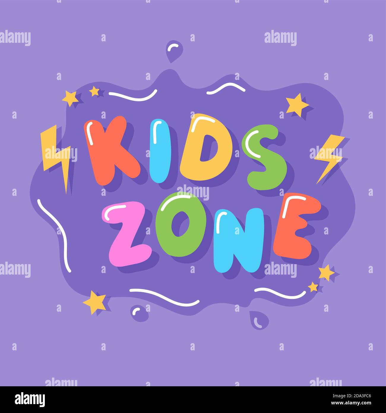 Kids zone, colorful sign template with hand drawn lettering, vector ...