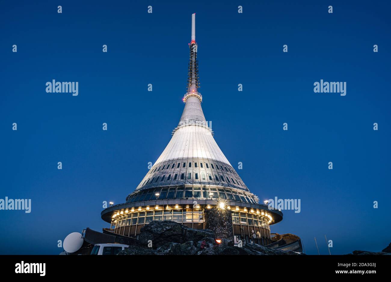 The summit of Jested with famous hotel and broadcast building Stock ...