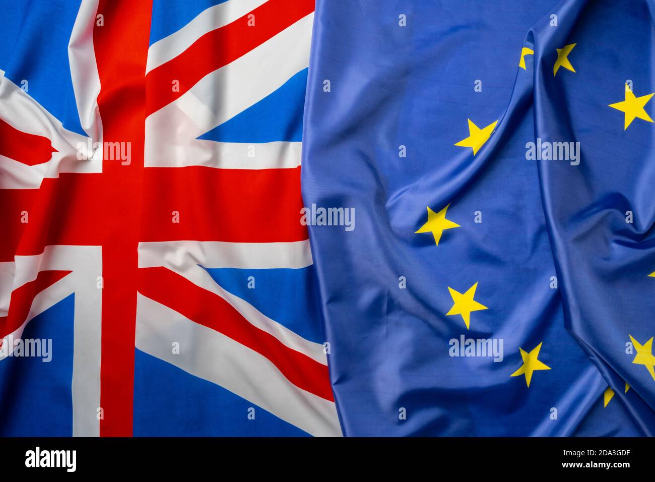 Flags of United Kingdom and European Union folded together Stock Photo ...