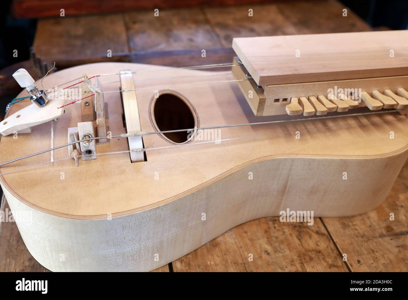 View of old wooden hurdy-gurdy music instrument Stock Photo - Alamy