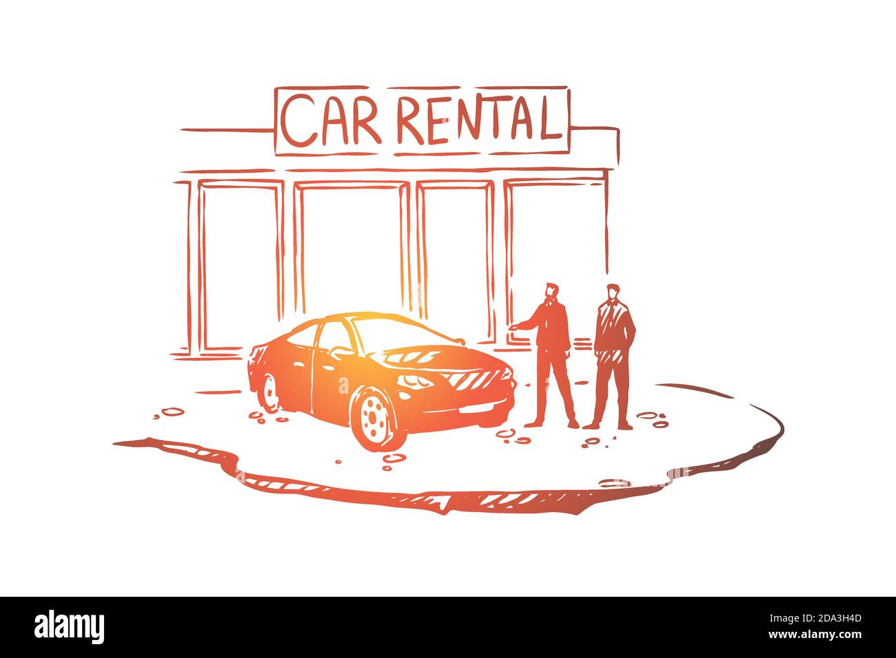 Men outside dealership center, customer and salesman, trader, luxury ...