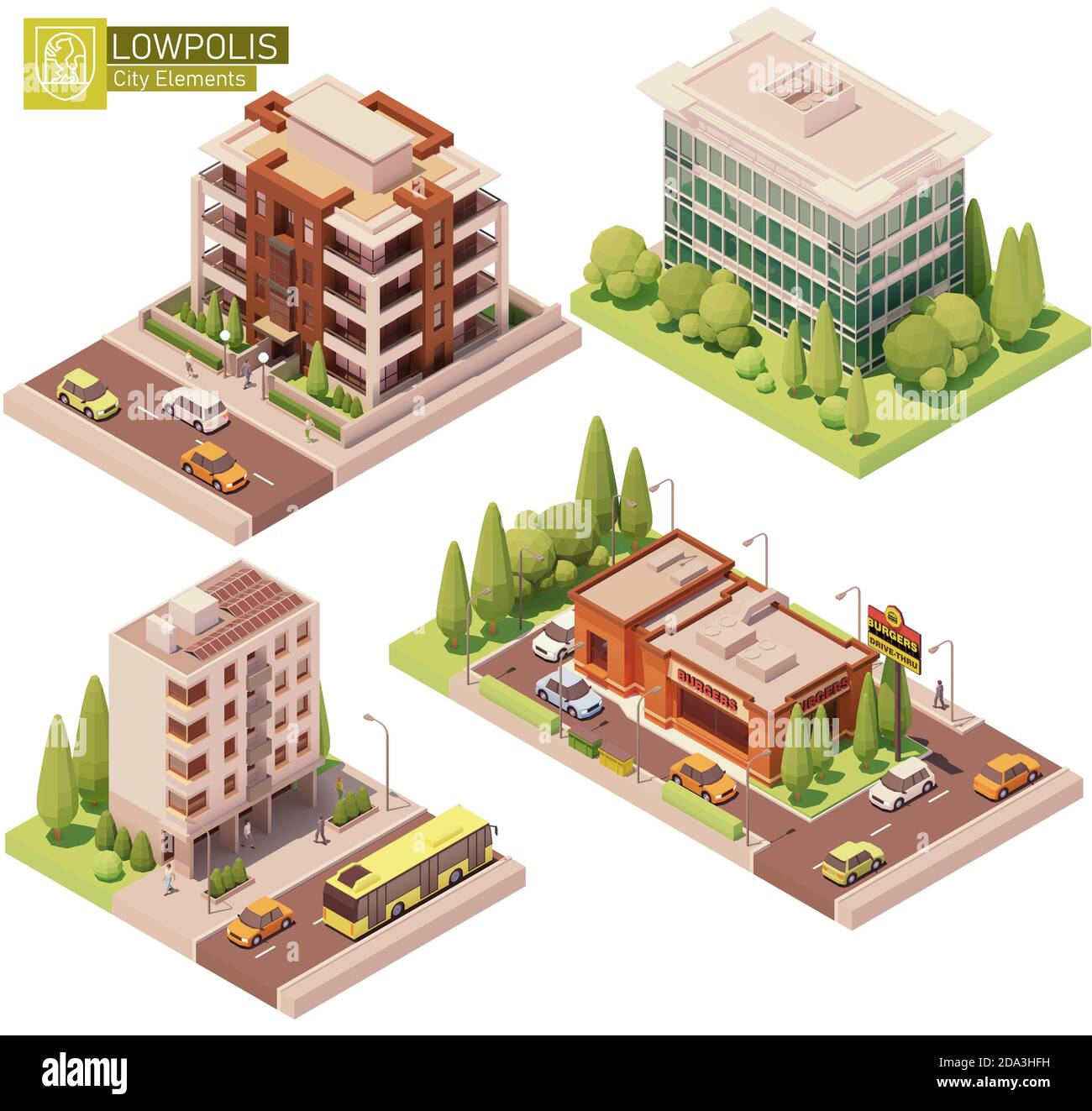 Vector isometric buildings and street elements Stock Vector Image & Art ...
