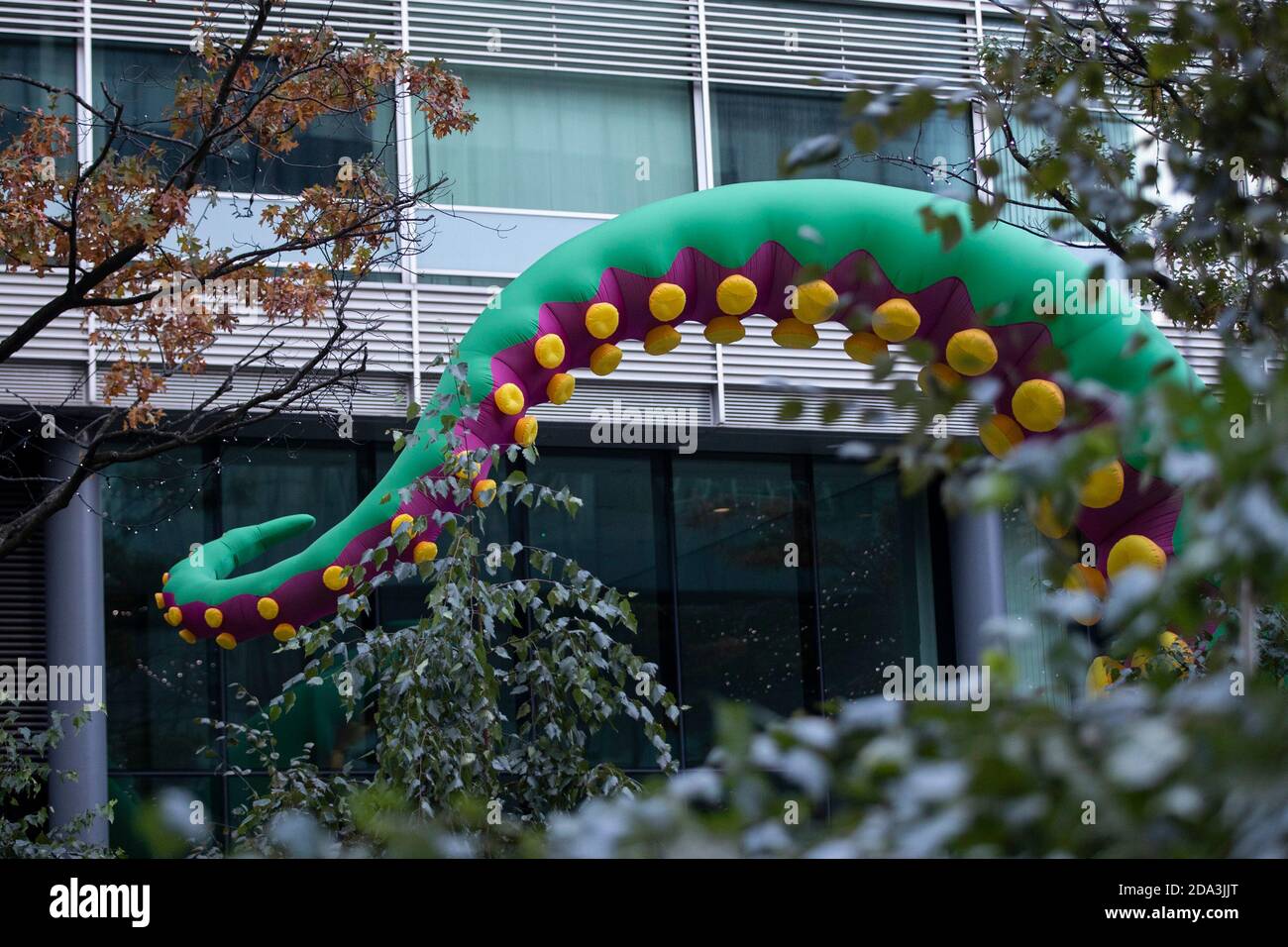 25/10/2020. Manchester, UK. Giant inflatable monsters have appeared in Manchester ready for ...
