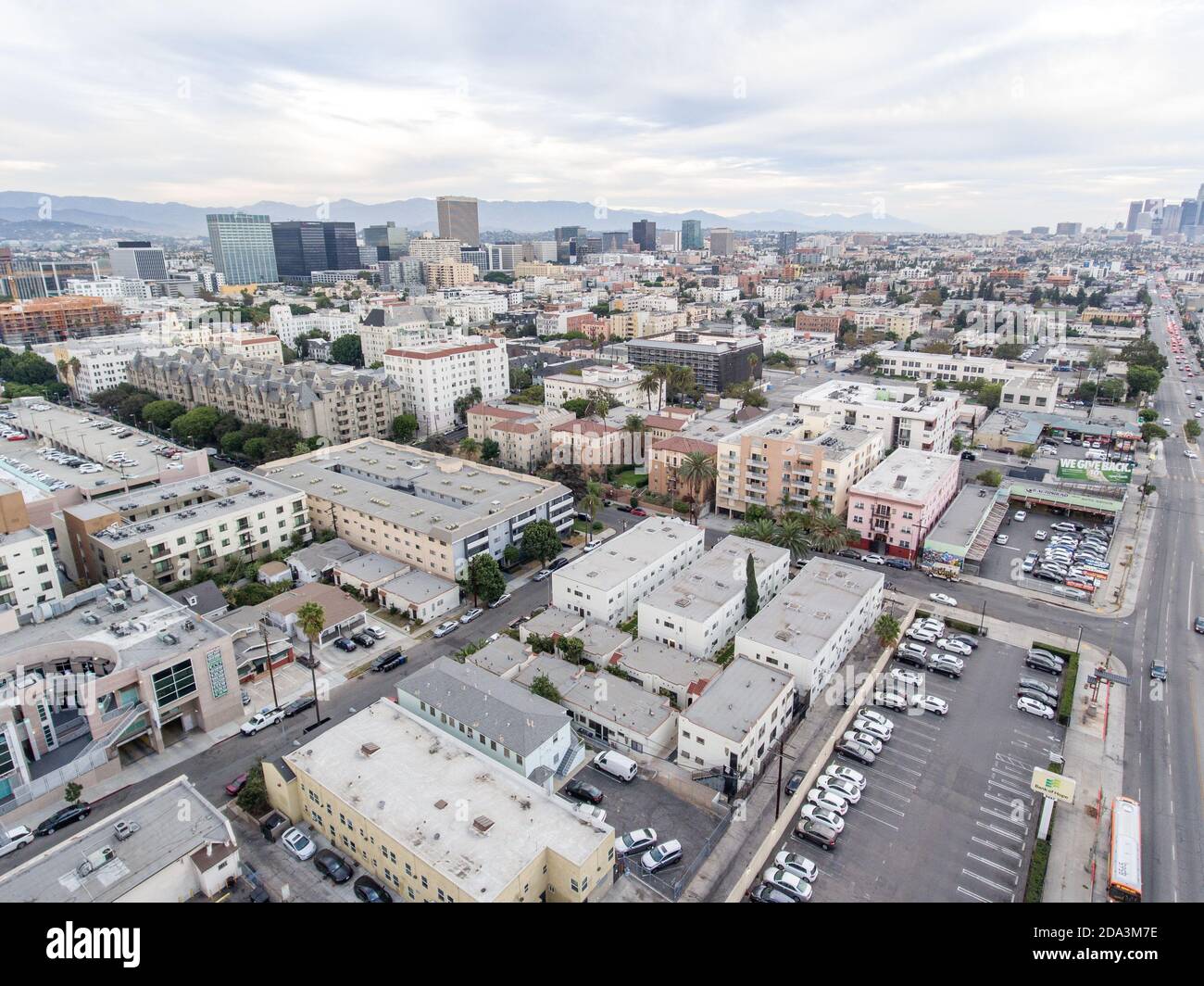 Drone Aerial View from Olympic Blvd and Western Ave toward Los Angeles ...