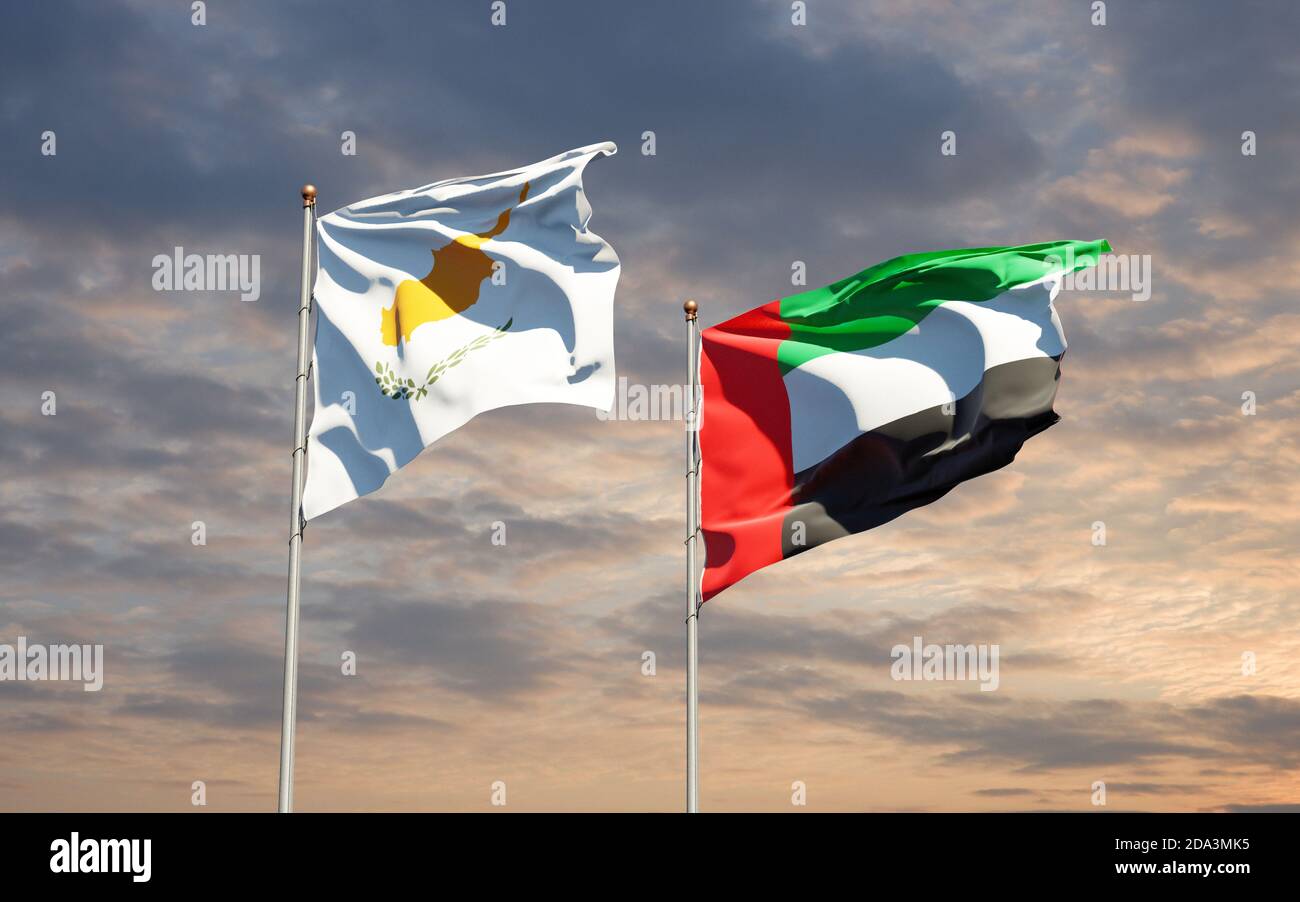 Beautiful National State Flags Of Uae United Arab Emirates And Cyprus