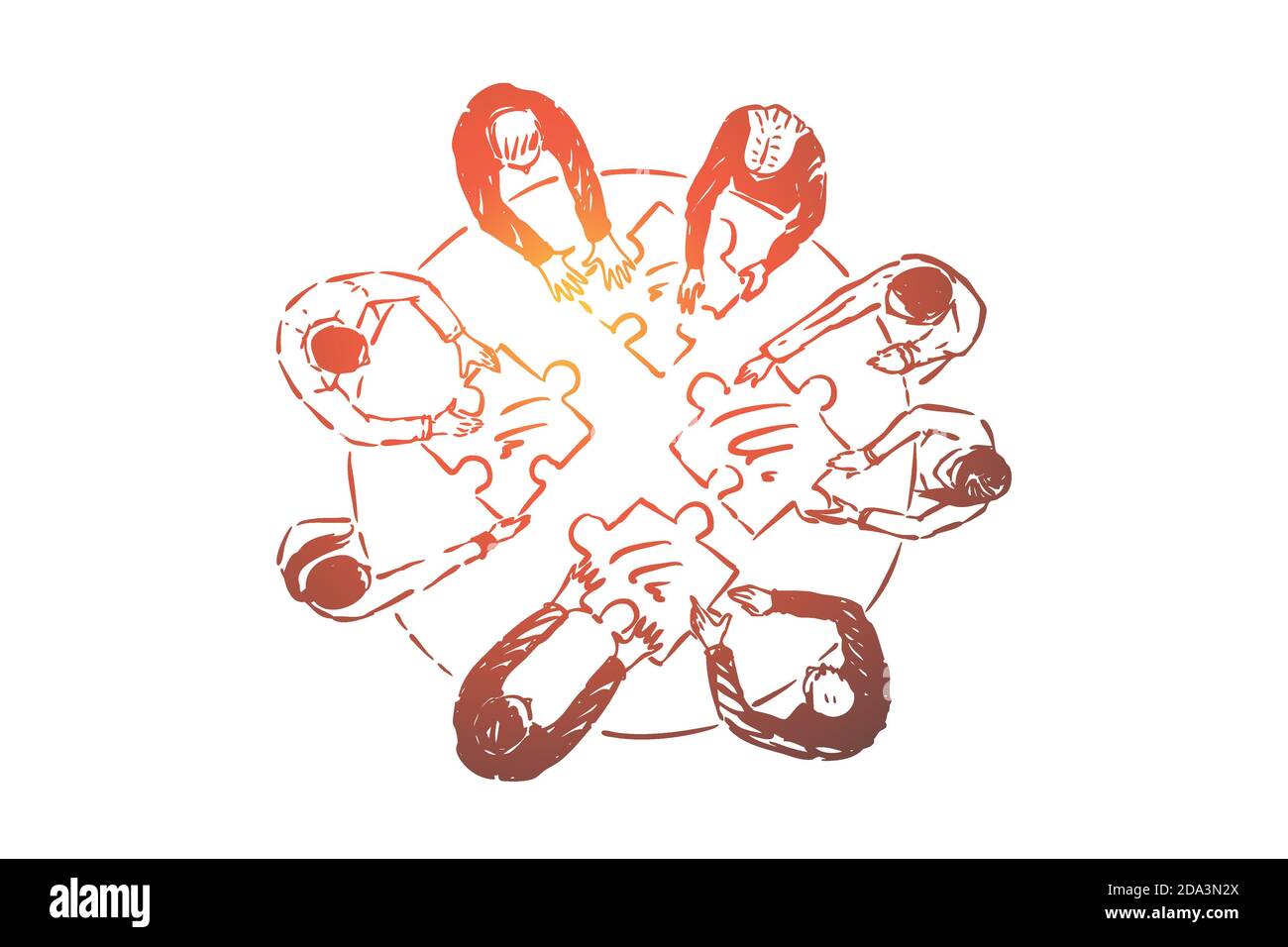 Coworkers assembling puzzle, teamwork, people solving problem, business development Stock Vector ...