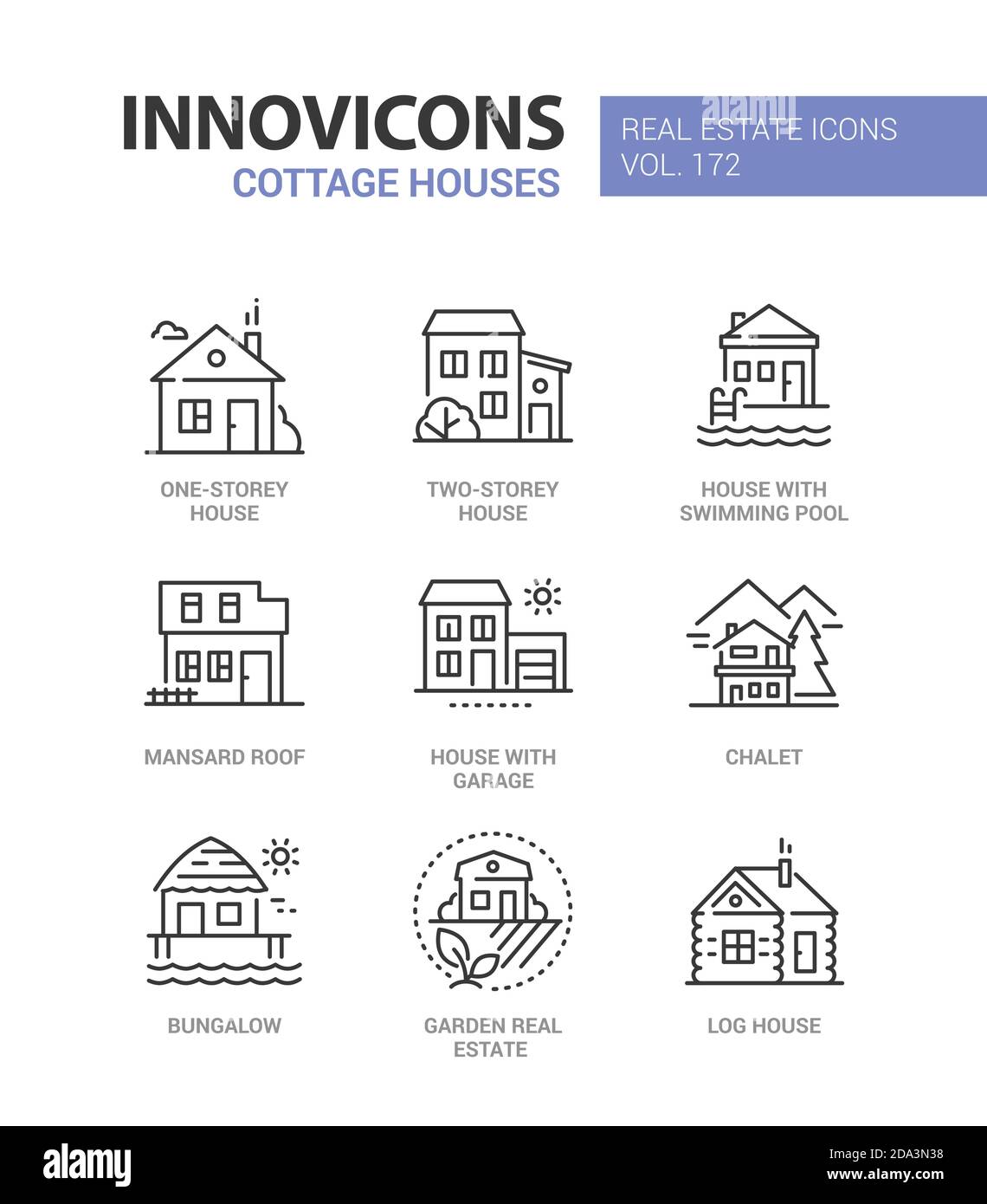 Cottage houses - modern line design style icons set Stock Vector Image ...