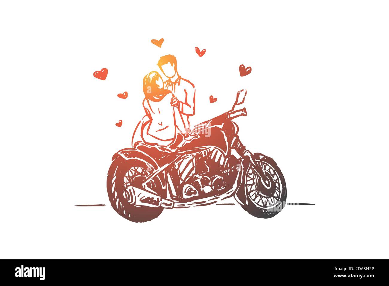 Young couple on date outdoors, girlfriend and boyfriend with motorcycle ...