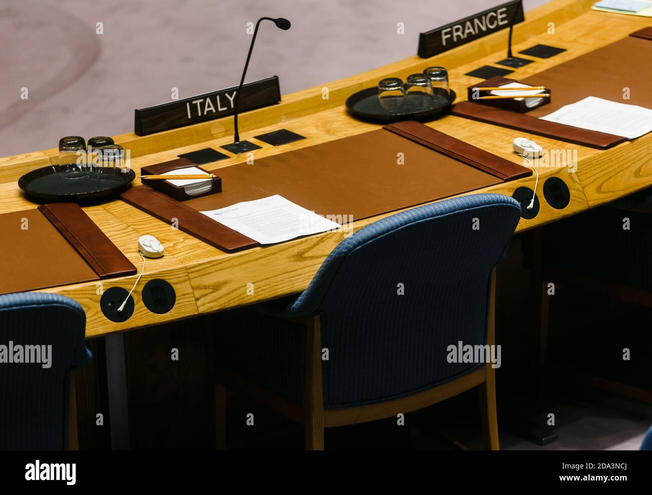 NEW YORK, USA - Sep 20, 2017: Empty chairs of the United Nations ...