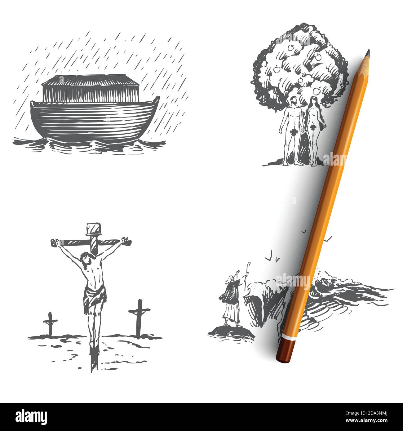 Bible narratives - Noahs ark, Adam and Eve, Jesus Christ vector concept ...