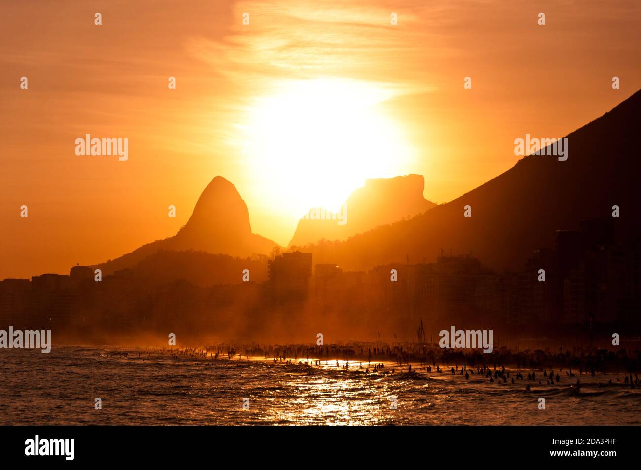 Scenic View of Sunset in Copacabana Beach, Sun Goes Down Behind ...