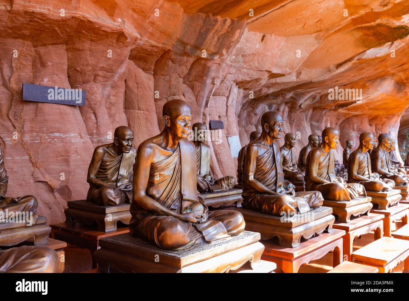 Traditional Thai religion buddha monk statues at Wat Phu Tok, Bueng Kan ...