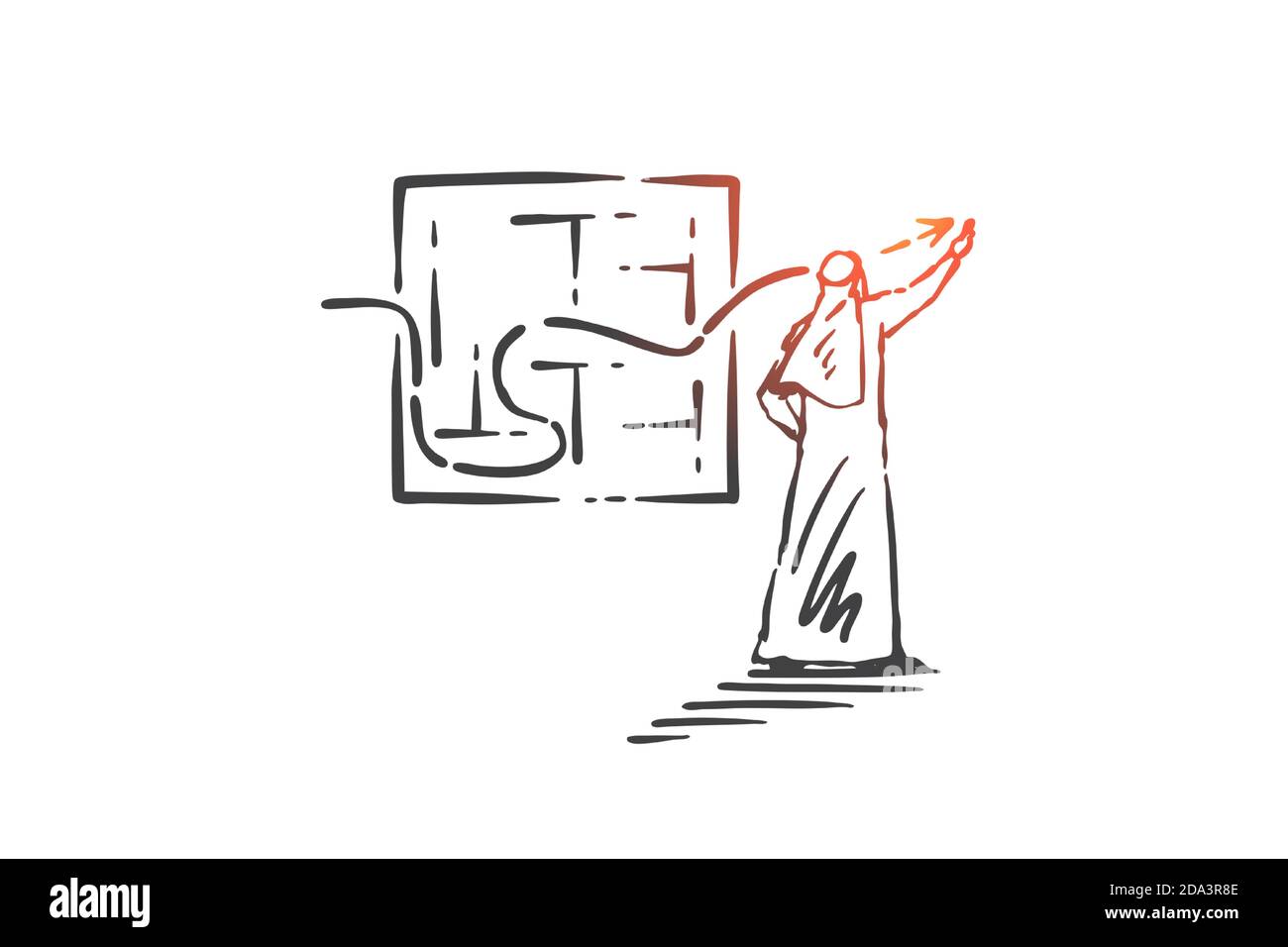 Thinking outside box, generating new ideas concept sketch. Hand drawn ...