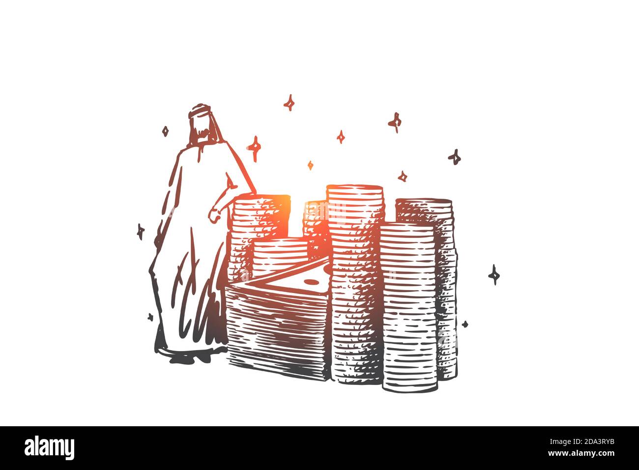 Muslim rich man, billionaire concept sketch. Hand drawn isolated vector ...