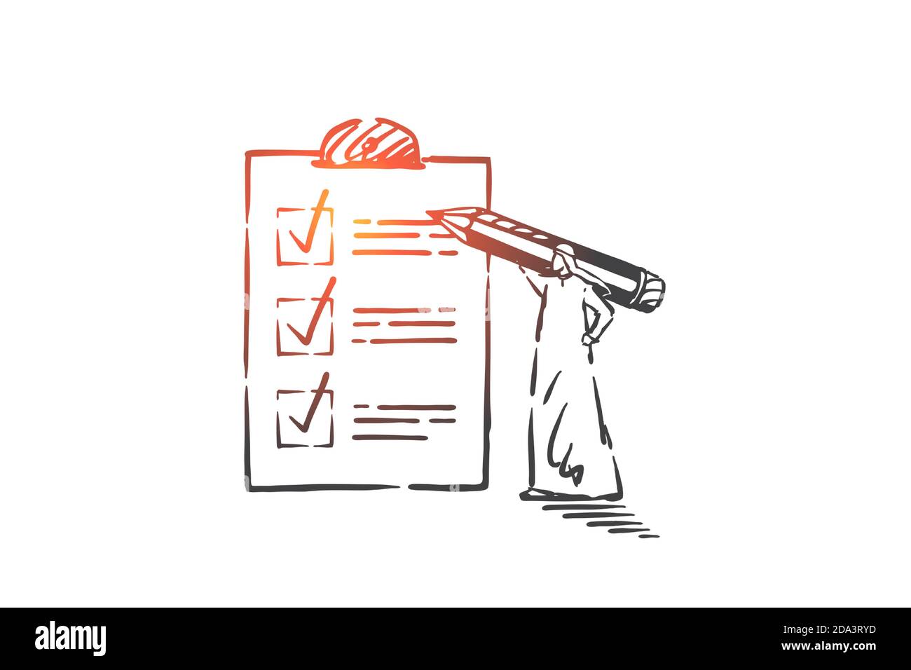Checking to-do list, planning activities concept sketch. Hand drawn ...
