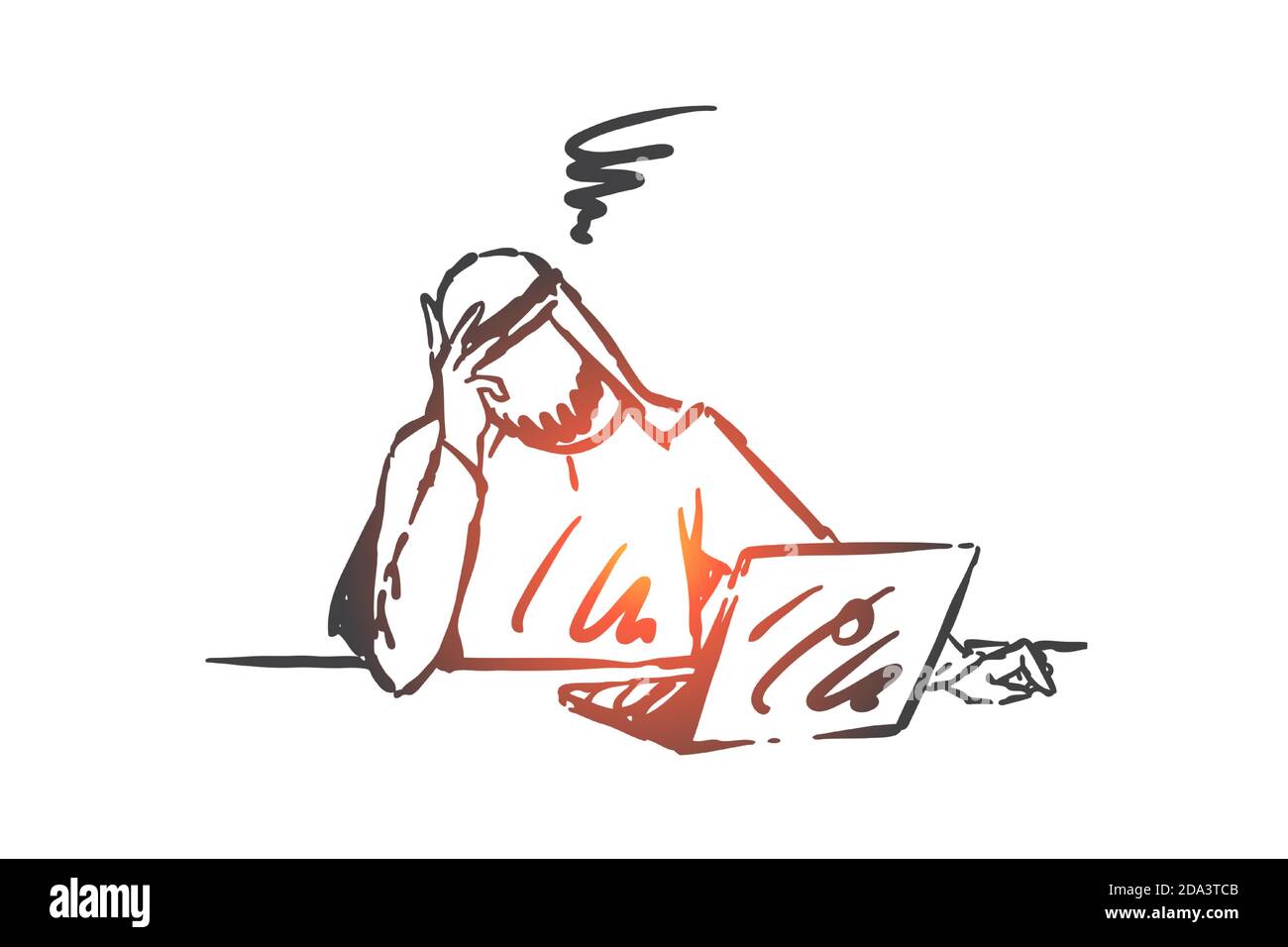 Stress, depression, burnout concept sketch. Hand drawn isolated vector ...