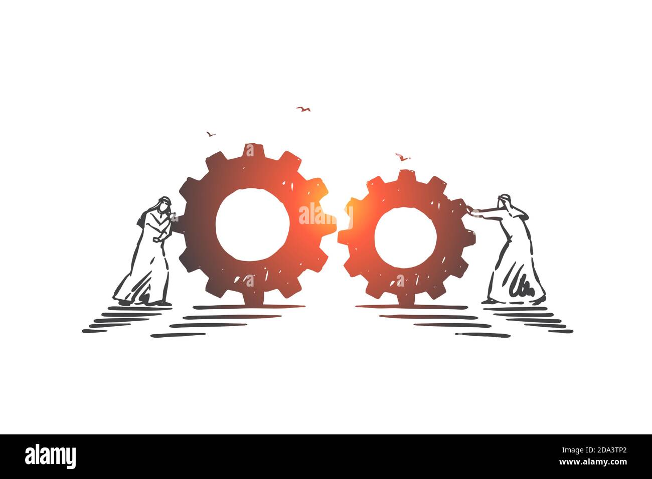 Teamwork, partnership, coworking concept sketch. Hand drawn isolated ...