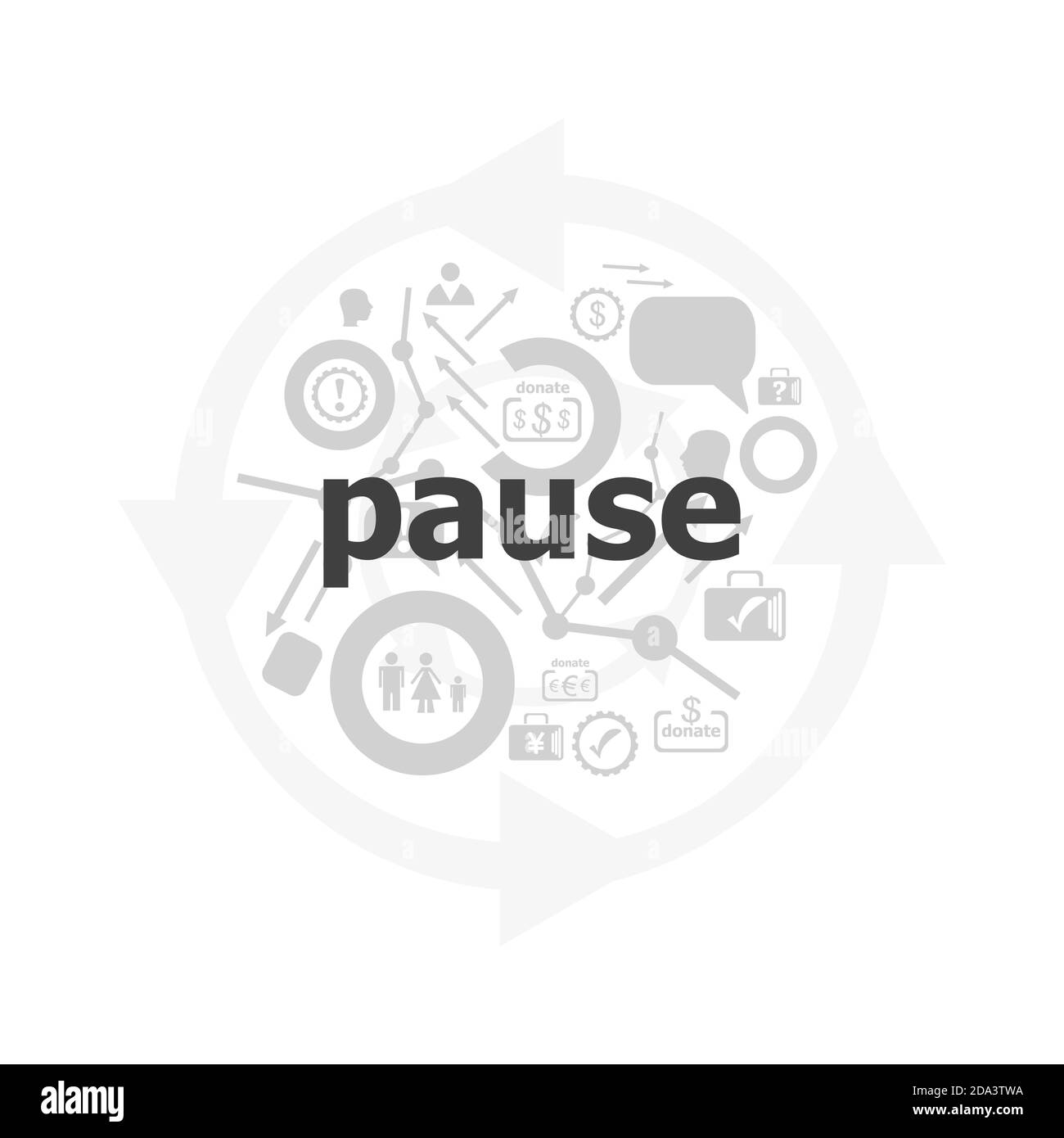 Pause word on digital background. Time concept . Icon and button set ...
