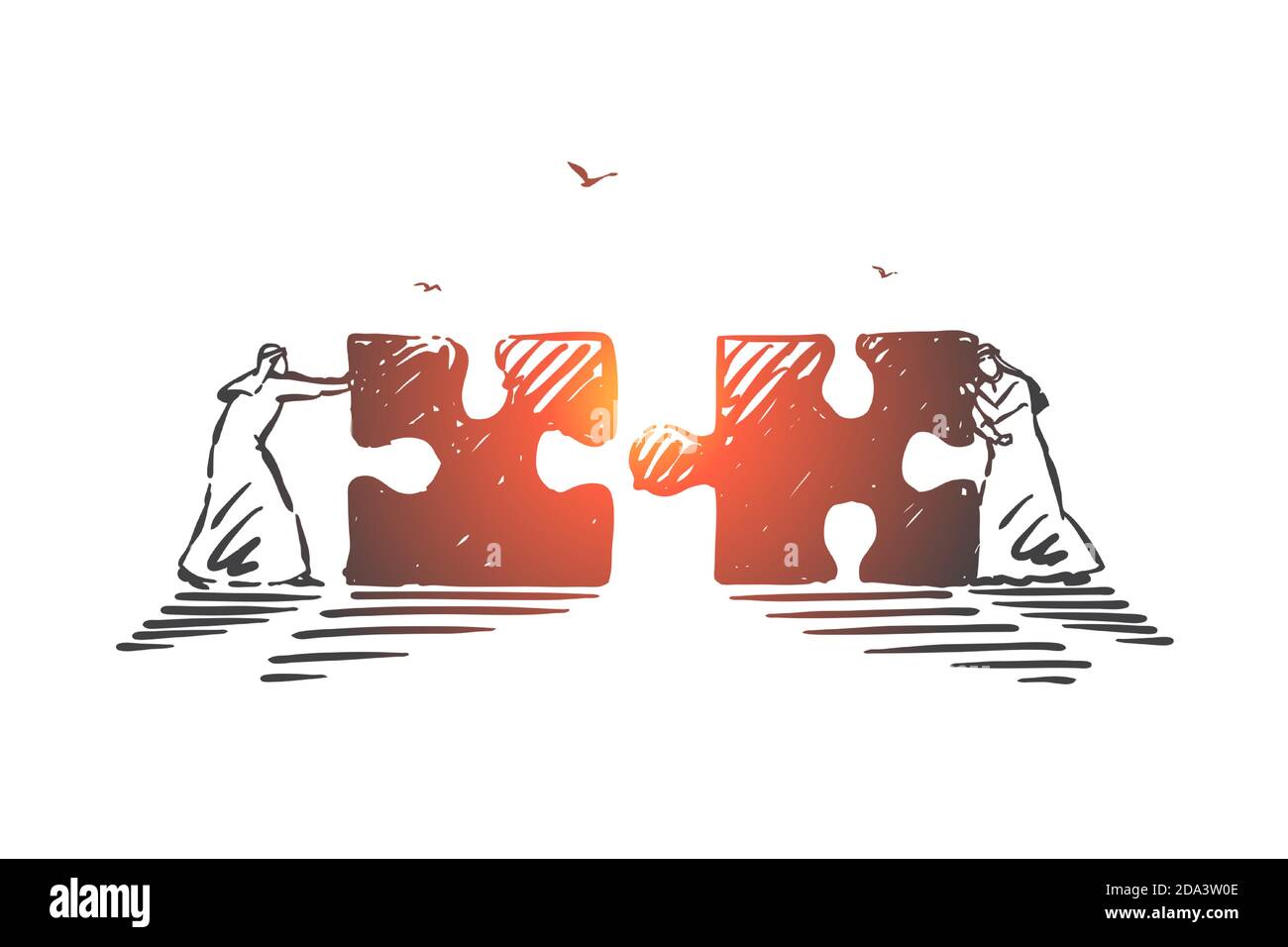 Business collaboration, cooperation concept sketch. Hand drawn isolated ...