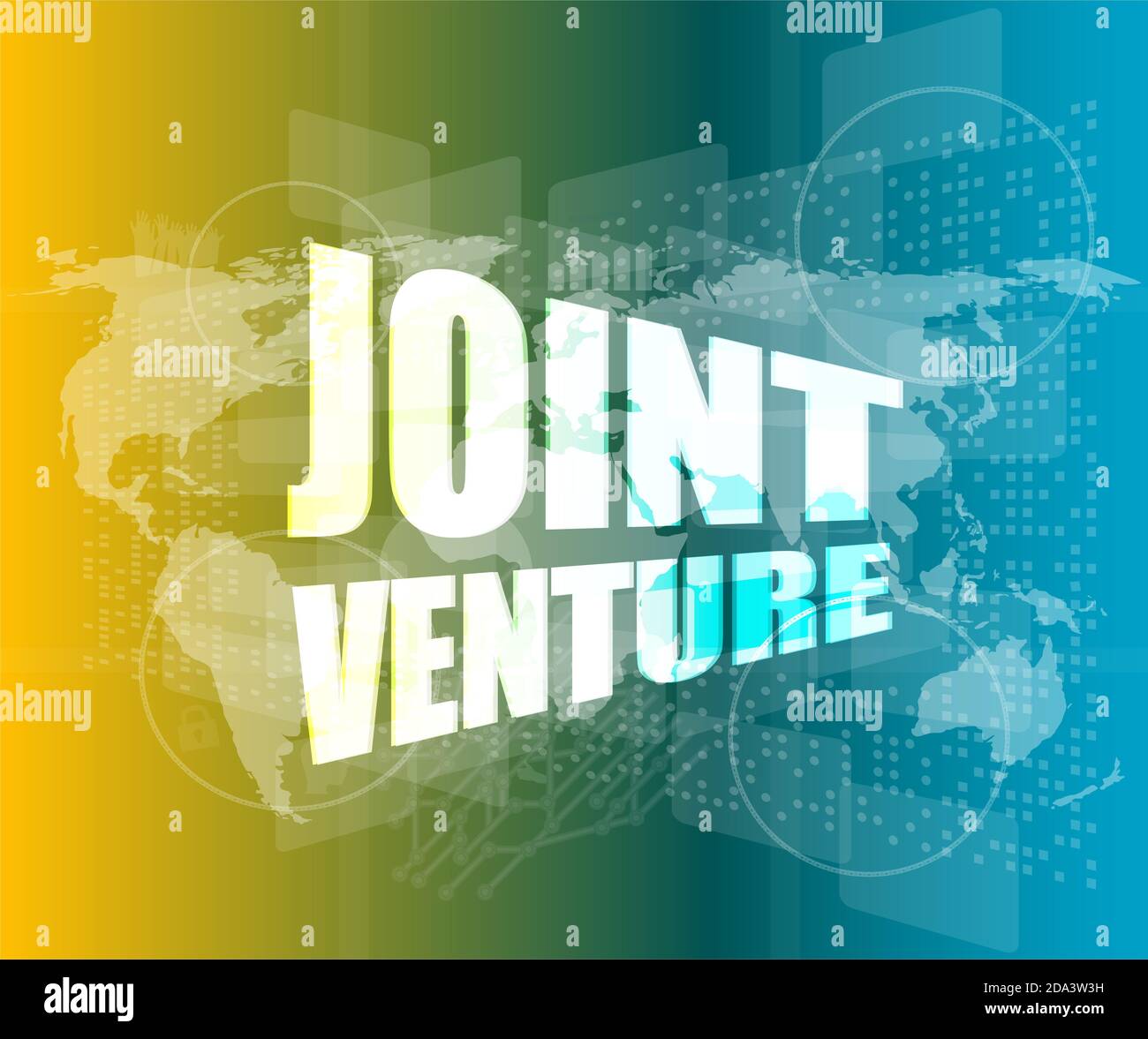 joint venture words on digital screen background with world map Stock ...