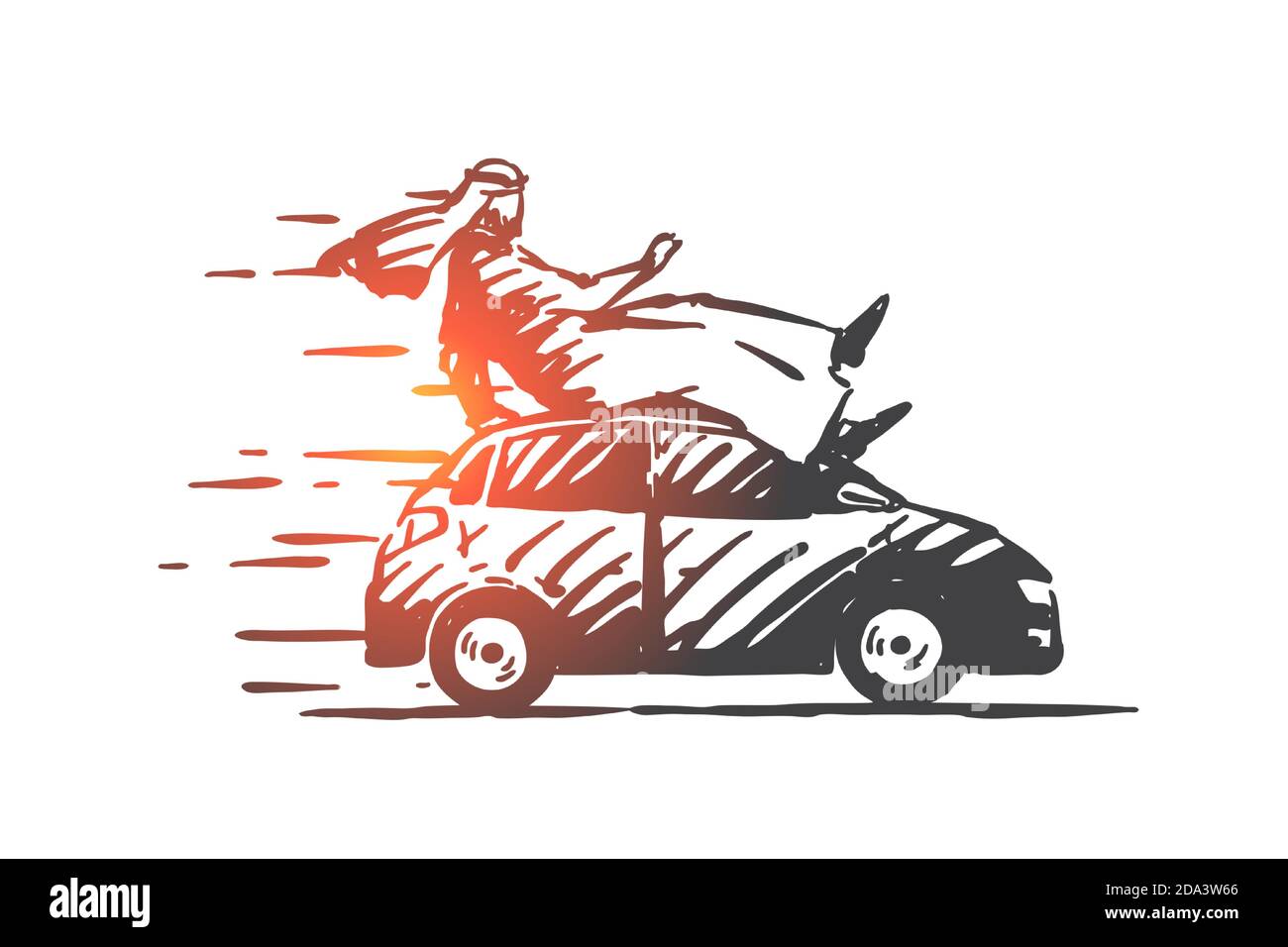 Extreme car ride concept sketch. Hand drawn isolated vector Stock ...