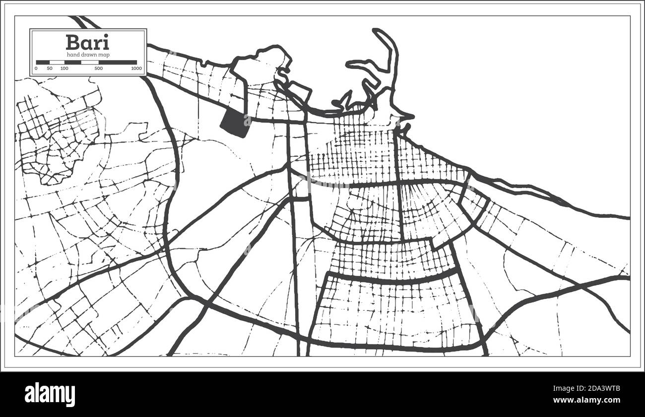Bari Italy City Map in Black and White Color in Retro Style. Outline Map. Vector Illustration ...