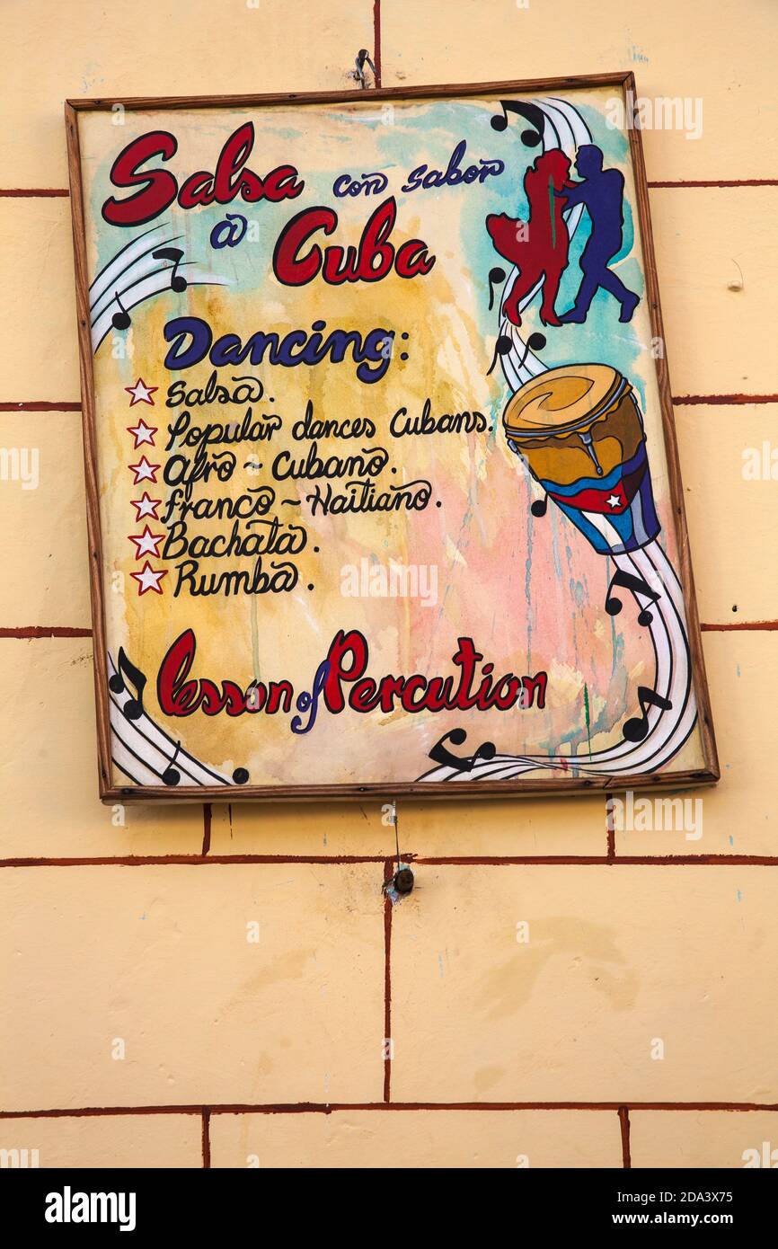 Cuba, Trinidad, Sign on wall for Cuban salsa dancing club Stock Photo ...