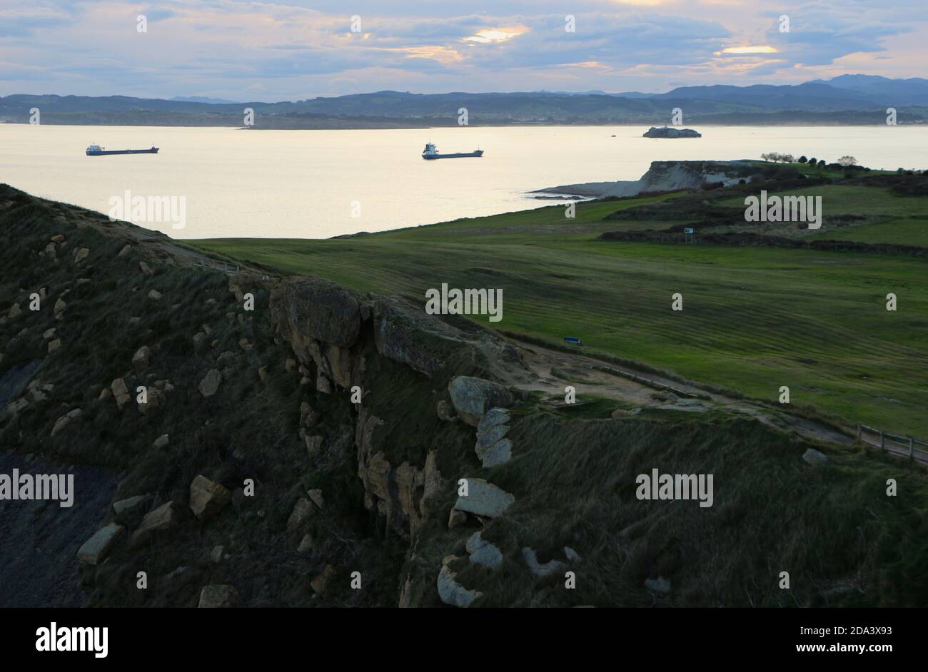 Anchored general cargo ship Ezaro and unidentified ship at the entrance ...