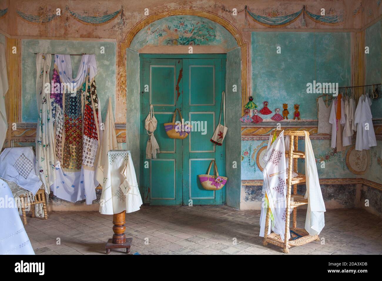 Cuba, Trinidad, Plaza Mayor, Interior of the Galeria de Arte at the ...