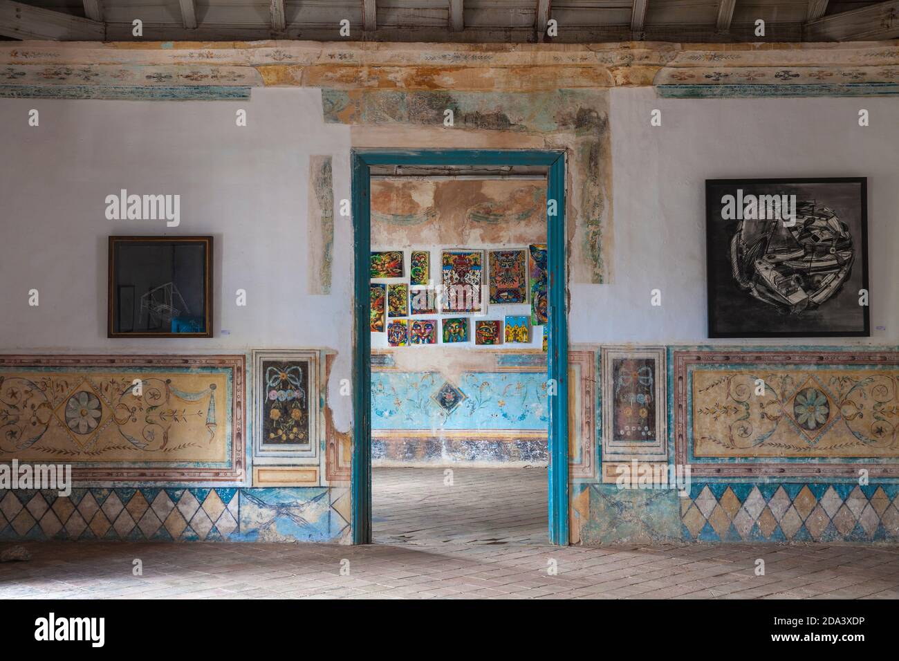 Cuba, Trinidad, Plaza Mayor, Interior of Galeria de Arte Stock Photo ...