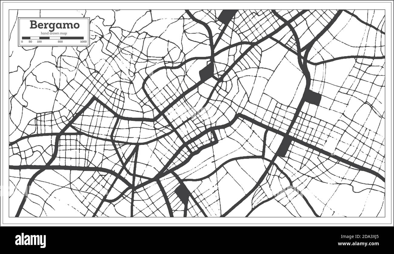 Bergamo Italy City Map in Black and White Color in Retro Style. Outline ...