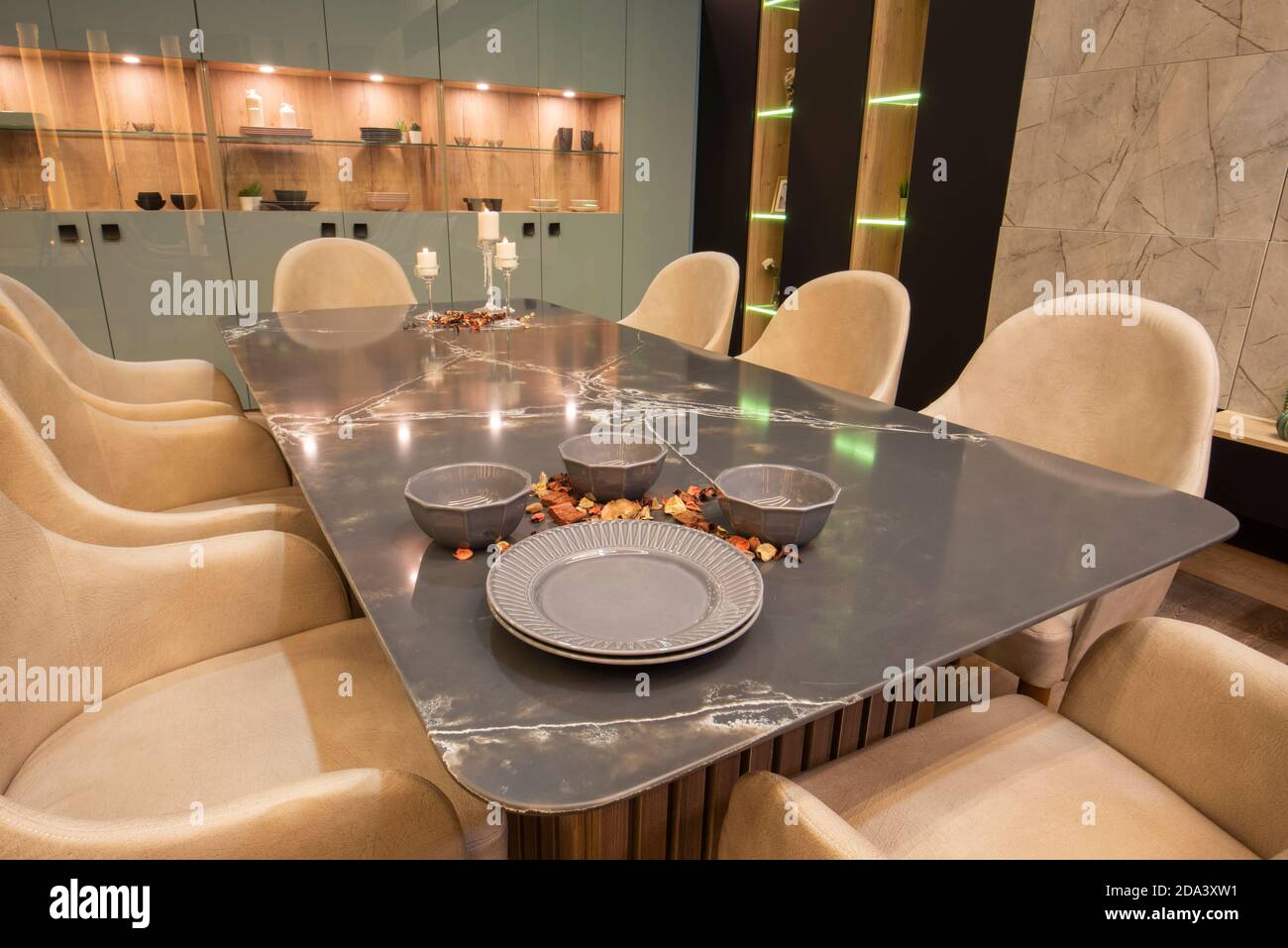 Dining room area in luxury apartment show home showing interior design ...