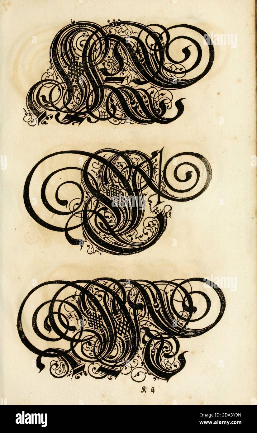 Letter and ornaments from 1655, Calligraphy, design, ink, brush ...
