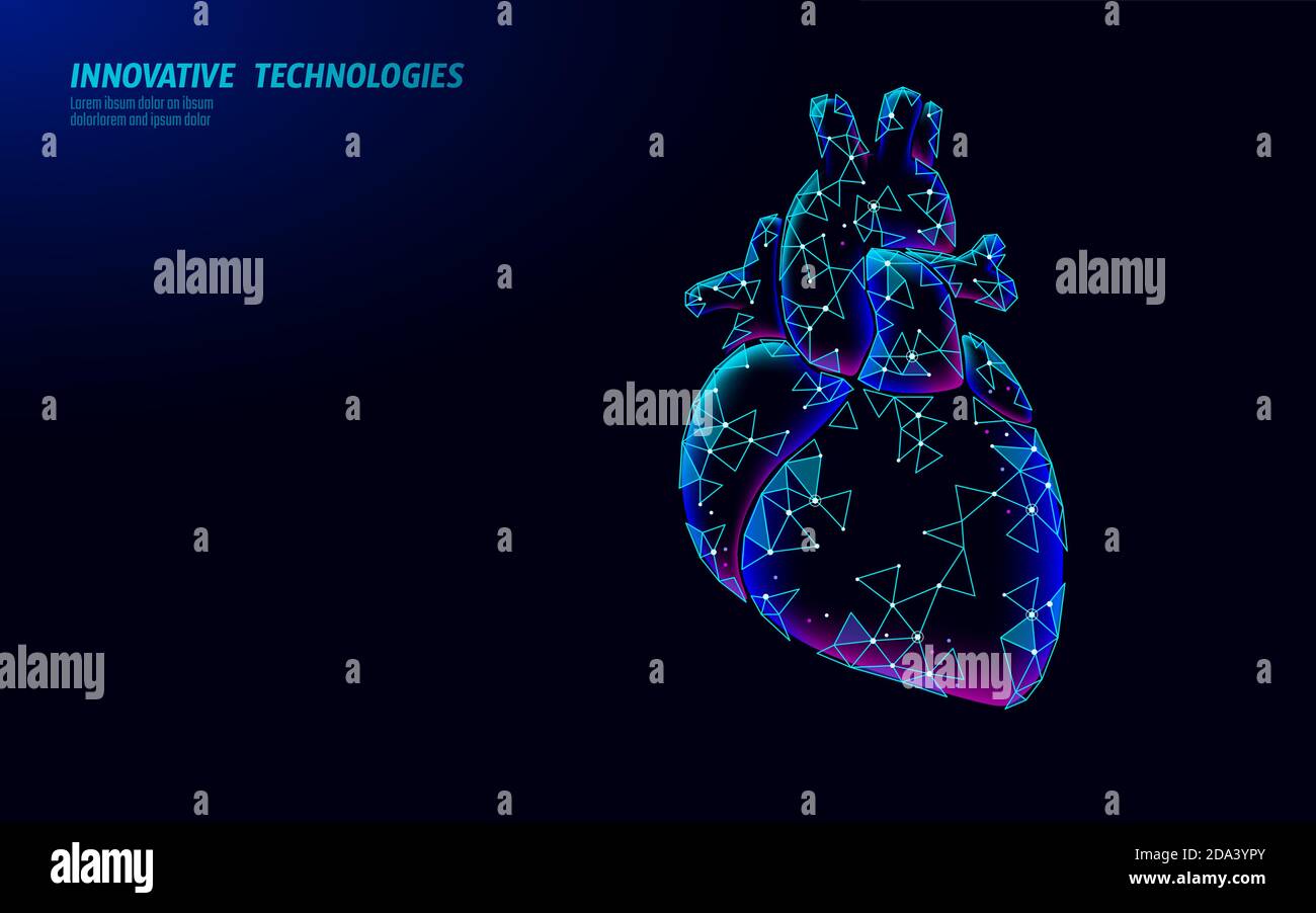 Healthy heart beats 3d medicine low poly concept. Triangle red pharmacy ...