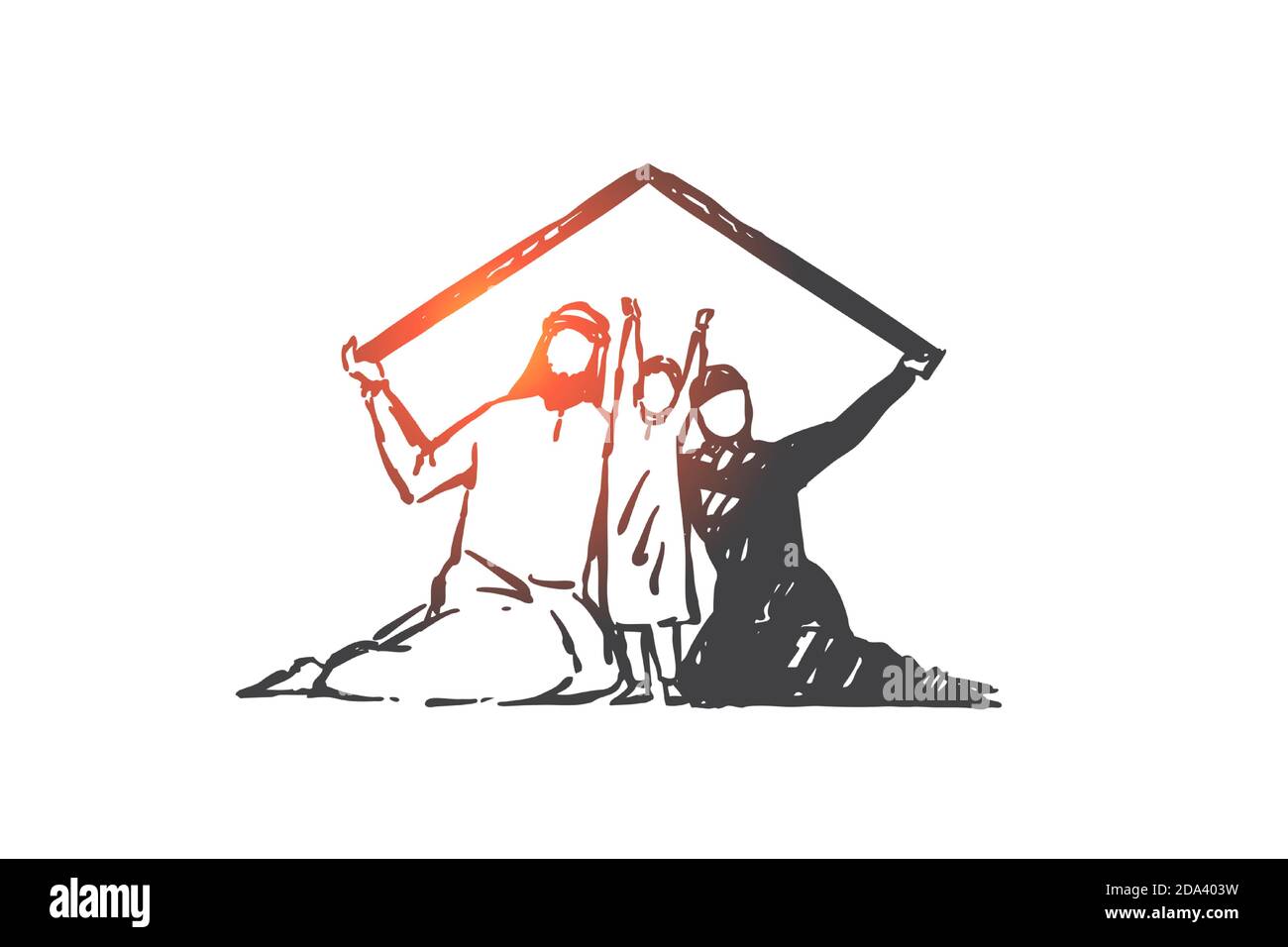 Family protection, togetherness, concept sketch. Hand drawn isolated ...