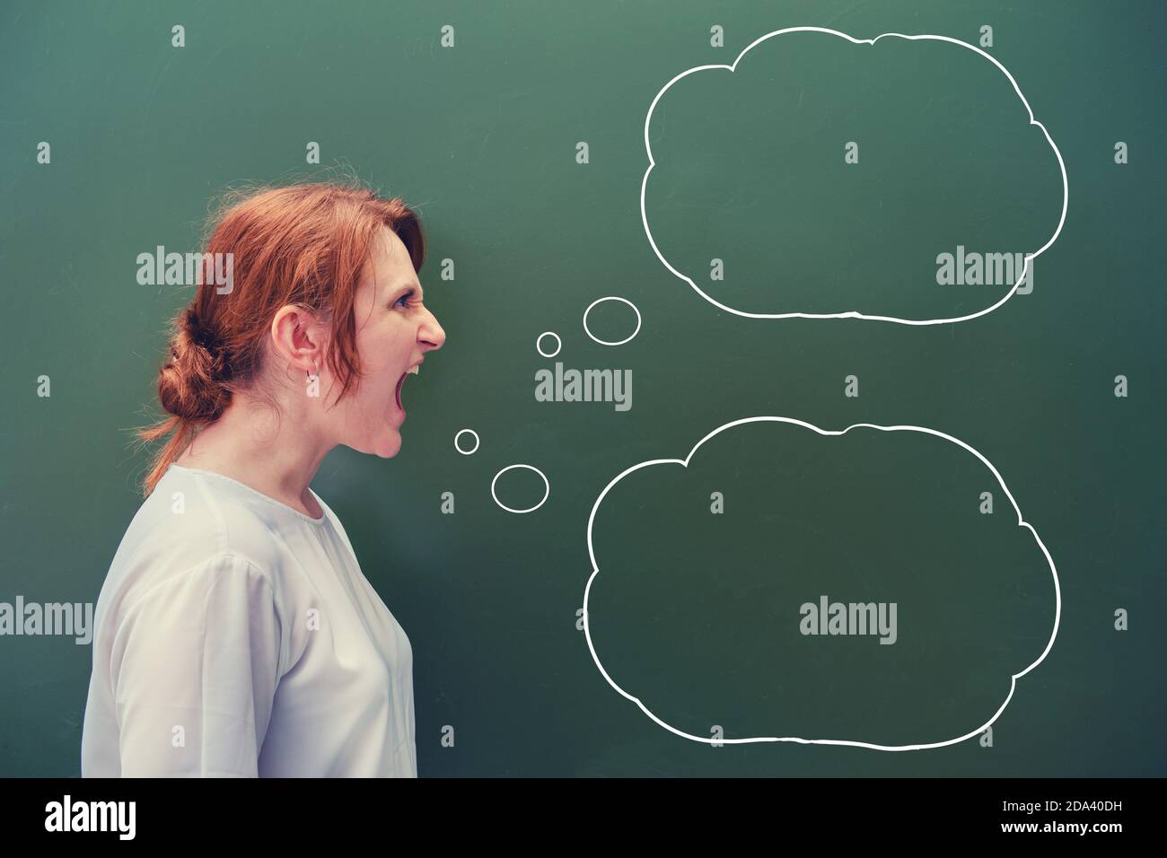 Woman teacher with a face red with angry, copy space. Female teacher ...