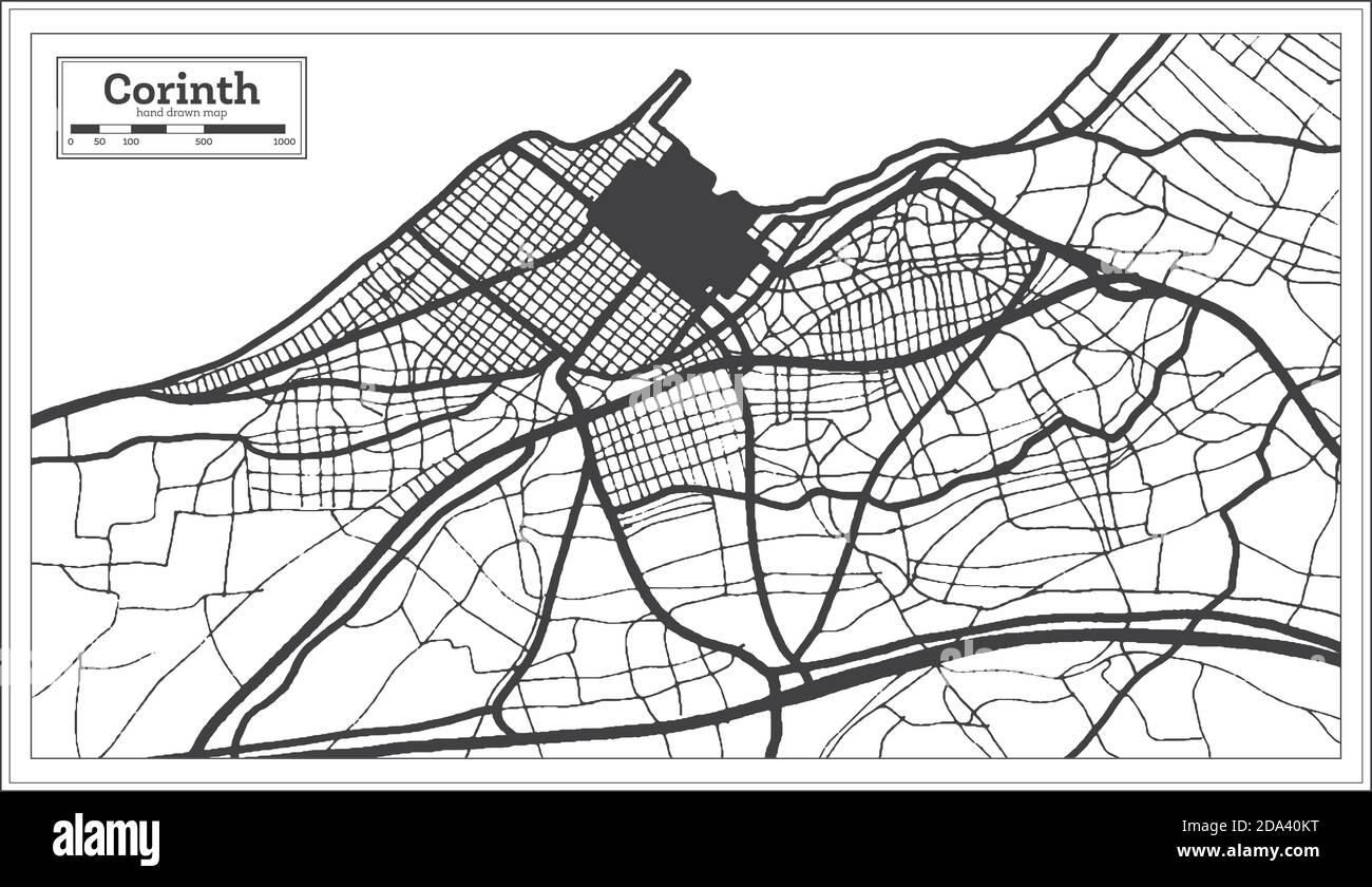 Corinth Greece City Map in Black and White Color in Retro Style ...